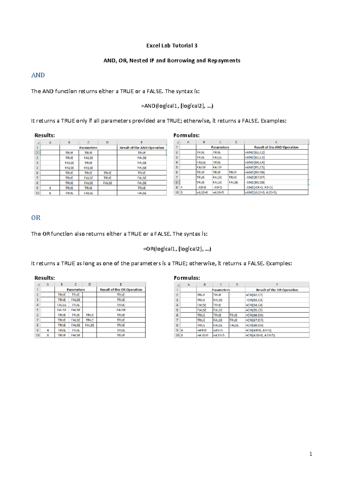 Excel Lab Tutorial 3 - AND The AND function returns either a TRUE or a ...