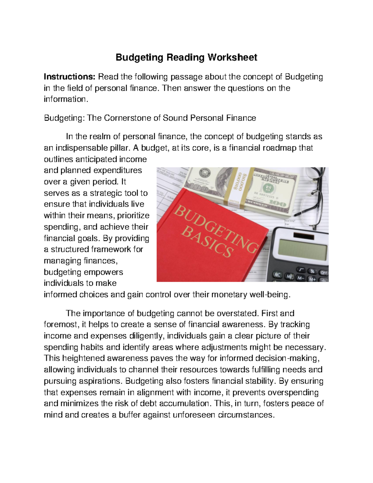 Kami Export - Naomi Riley - Budgeting in Personal Finance Reading ...