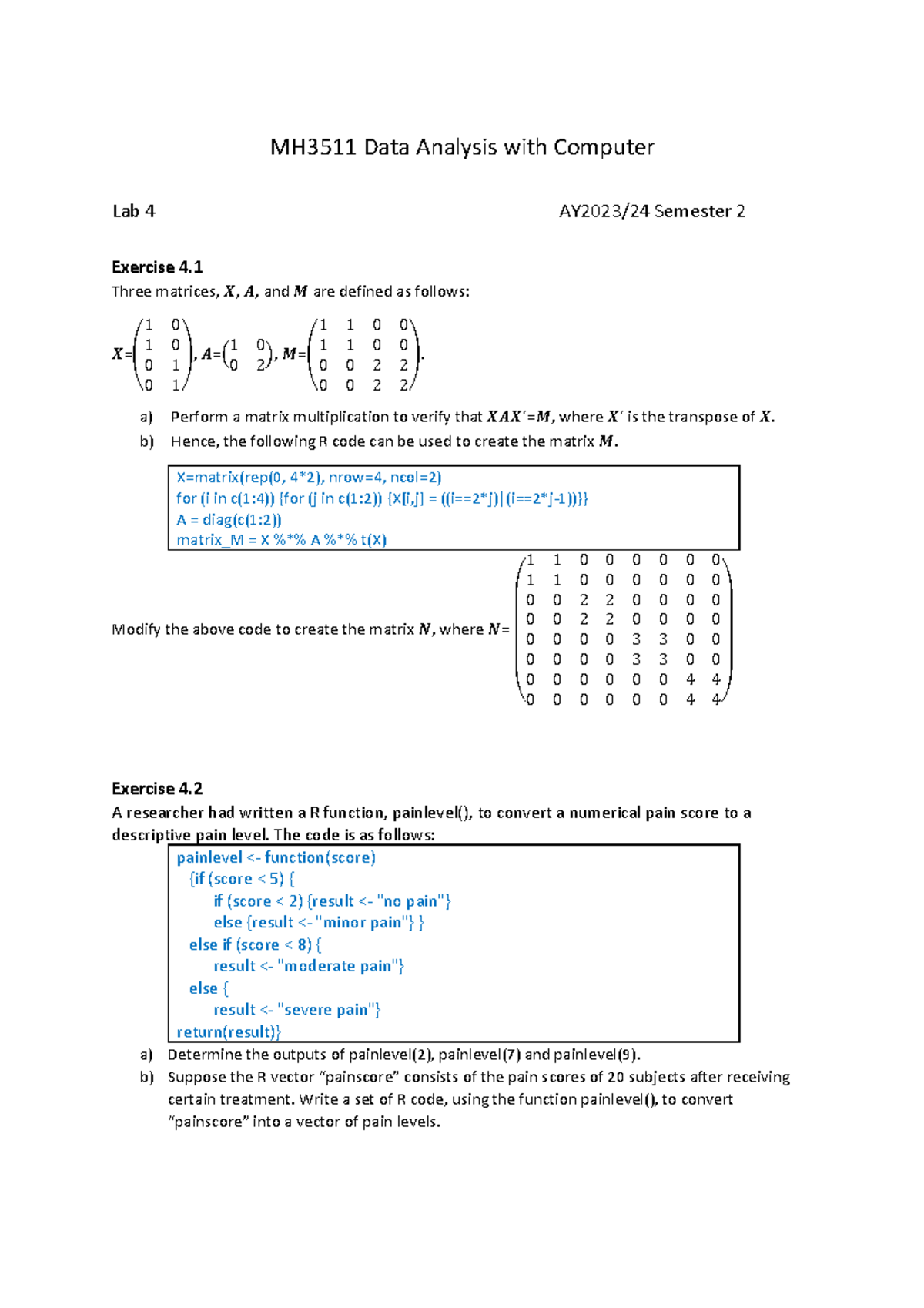 MH3511 Lab04 - eee - MH 3511 Data Analysis with Computer Lab 4 AY202 3 / 24 Semester 2 Exercise ...