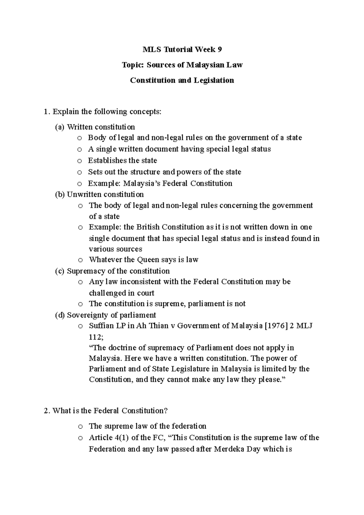 MLS Tutorial Week 9 - Here we have a written constitution. The power of ...
