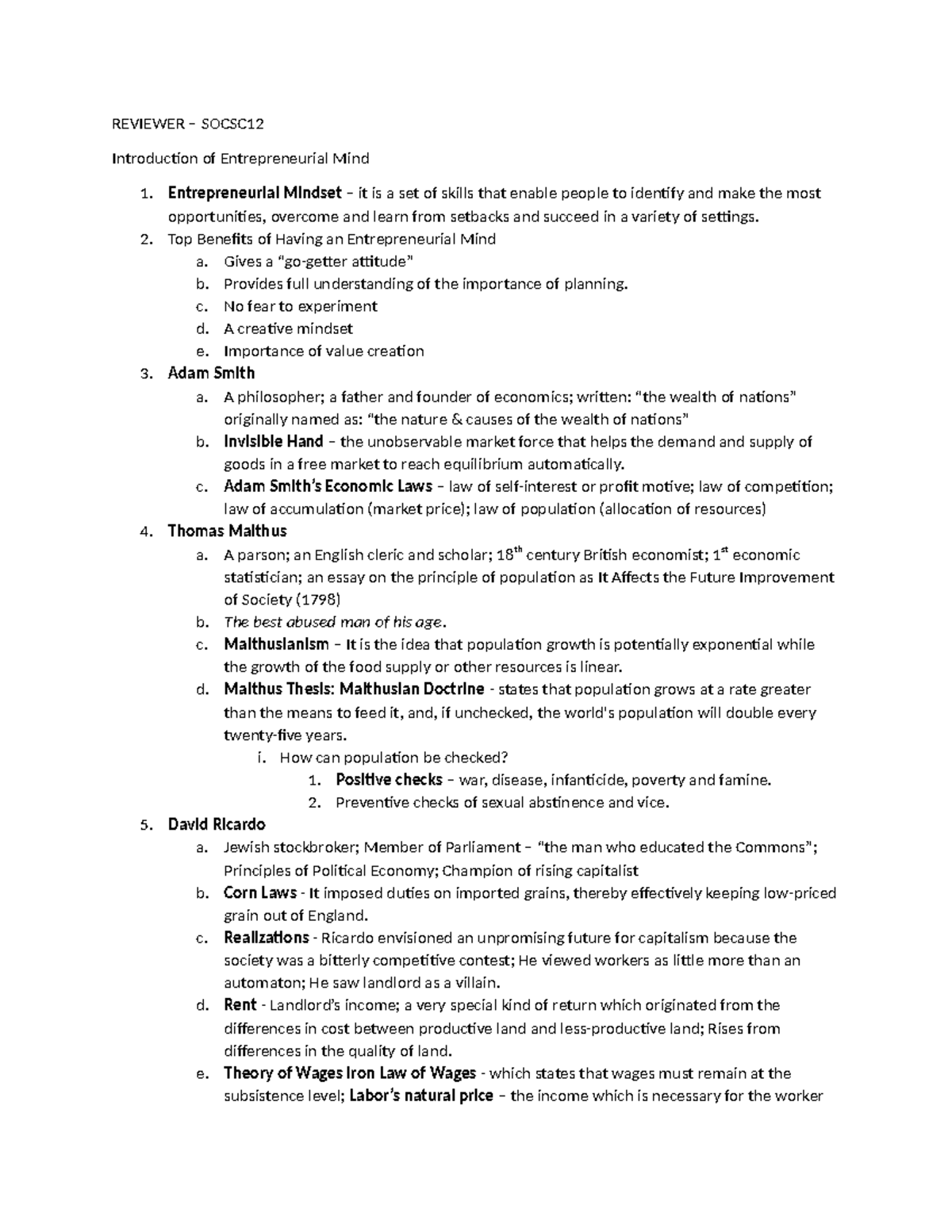 Reviewer Socsc 12 - :)) - REVIEWER – SOCSC Introduction of Entrepreneurial Mind 1 ...