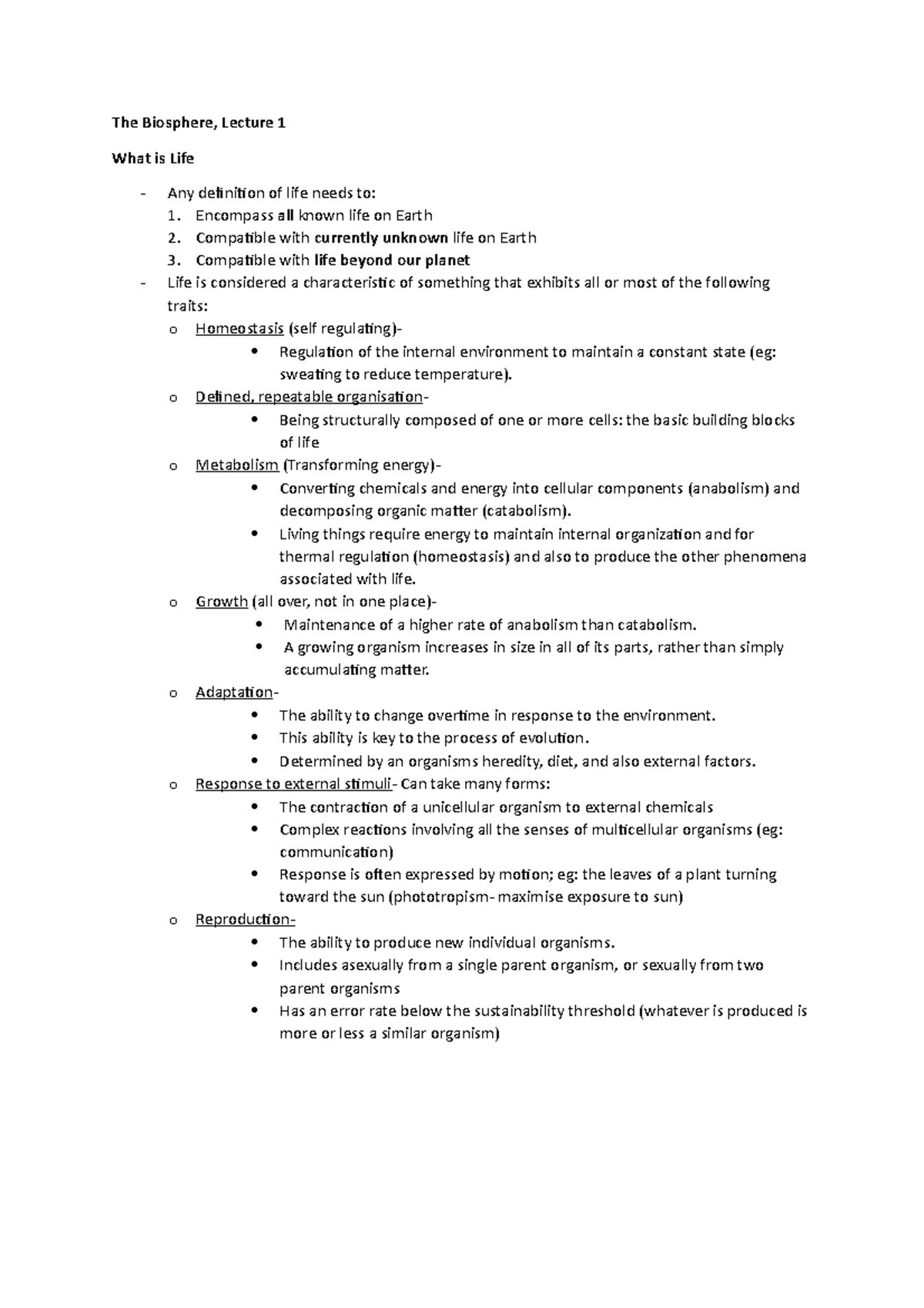 The Biosphere, Lecture 1 - Encompass all known life on Earth 2 ...