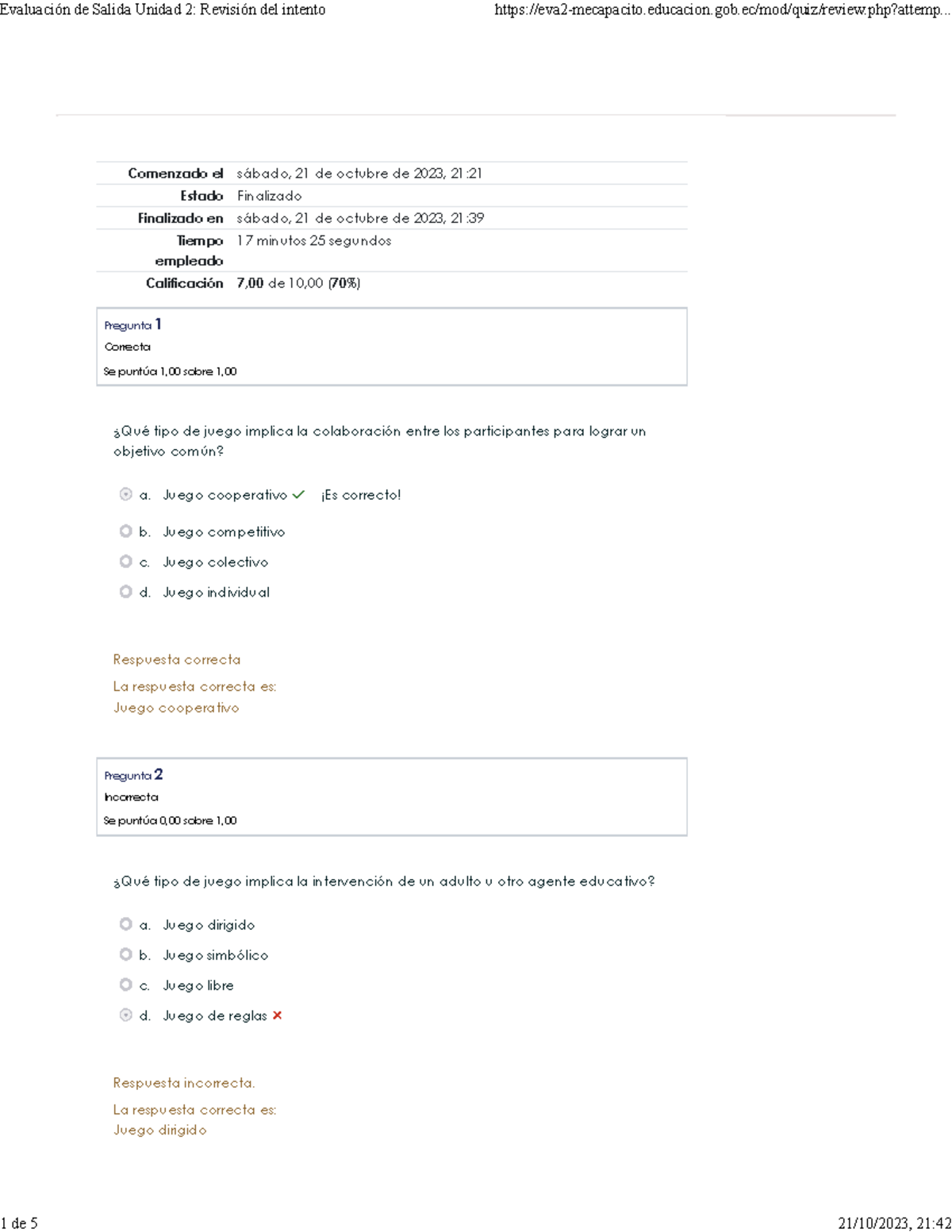 Evaluación de Salida Unidad 2 Revisión del intento - Comenzado el ...