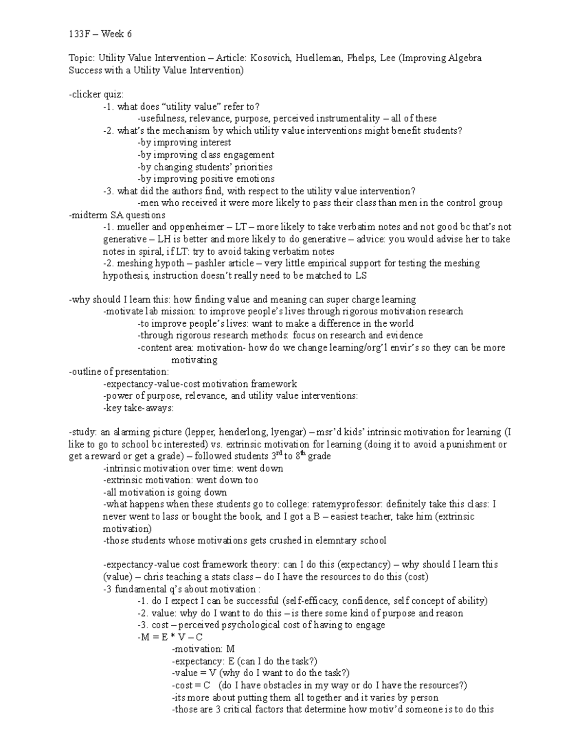 133F Week6 - week 6 notes - 133F – Week 6 Topic: Utility Value ...