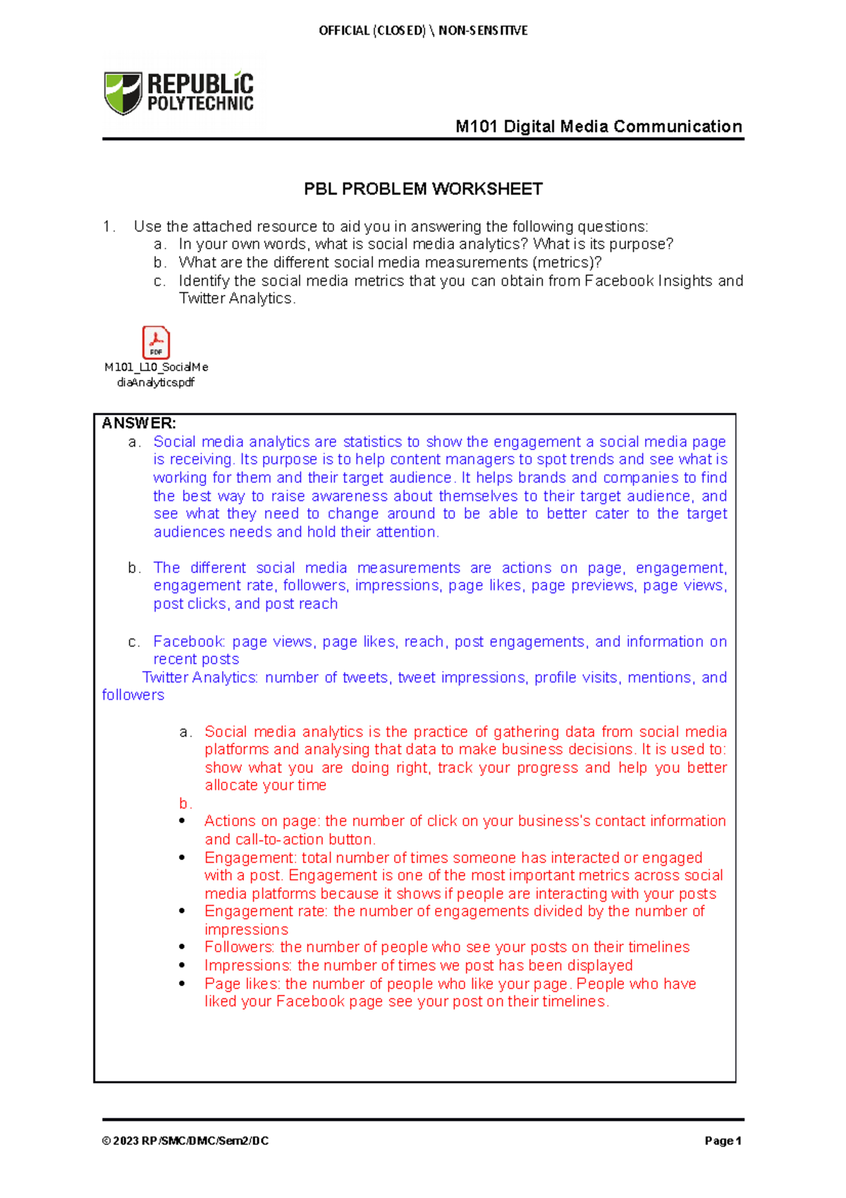 M101 L10 Worksheet - M101 Digital Media Communication PBL PROBLEM ...