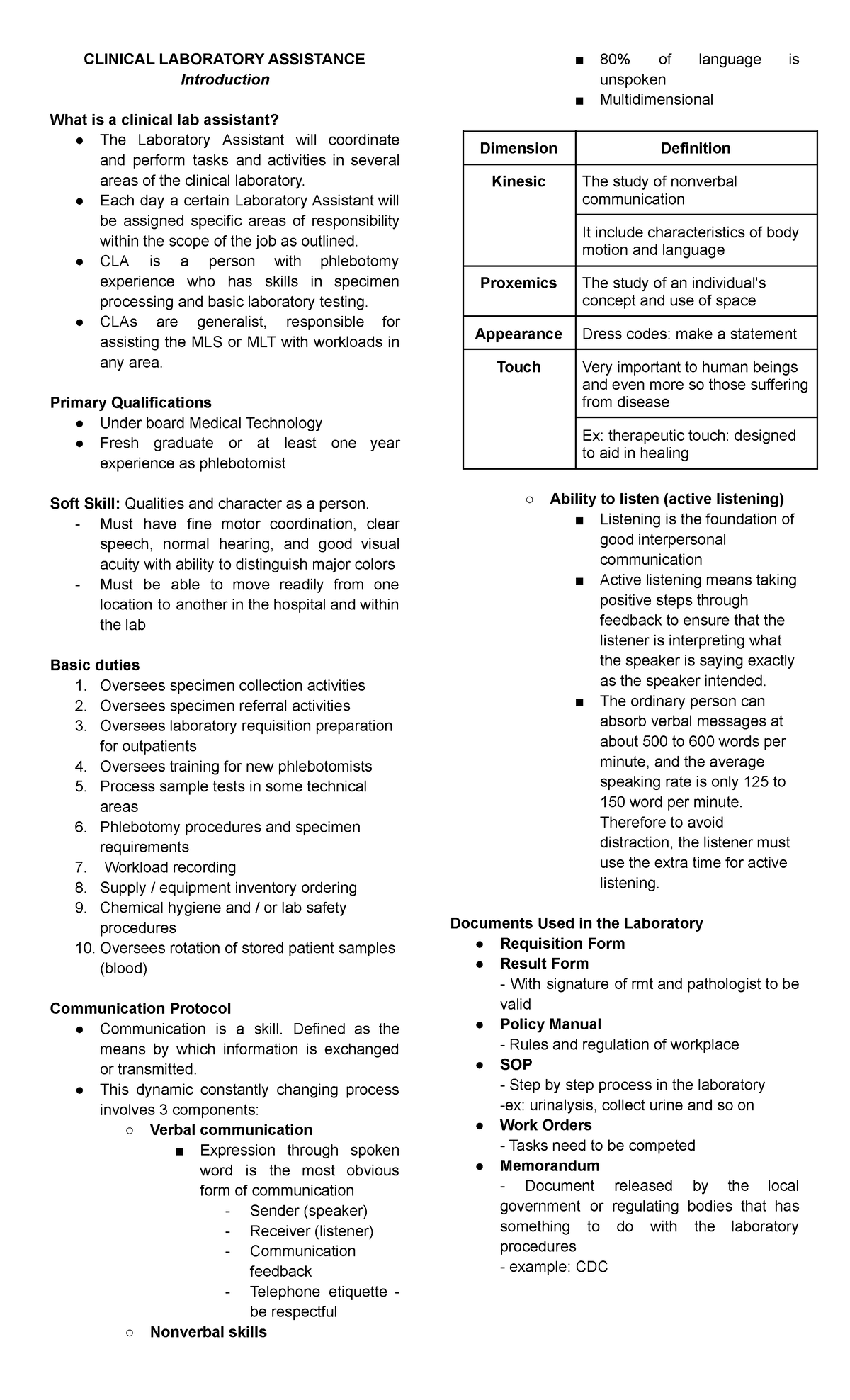 Clinical Laboratory Assistance - CLINICAL LABORATORY ASSISTANCE ...