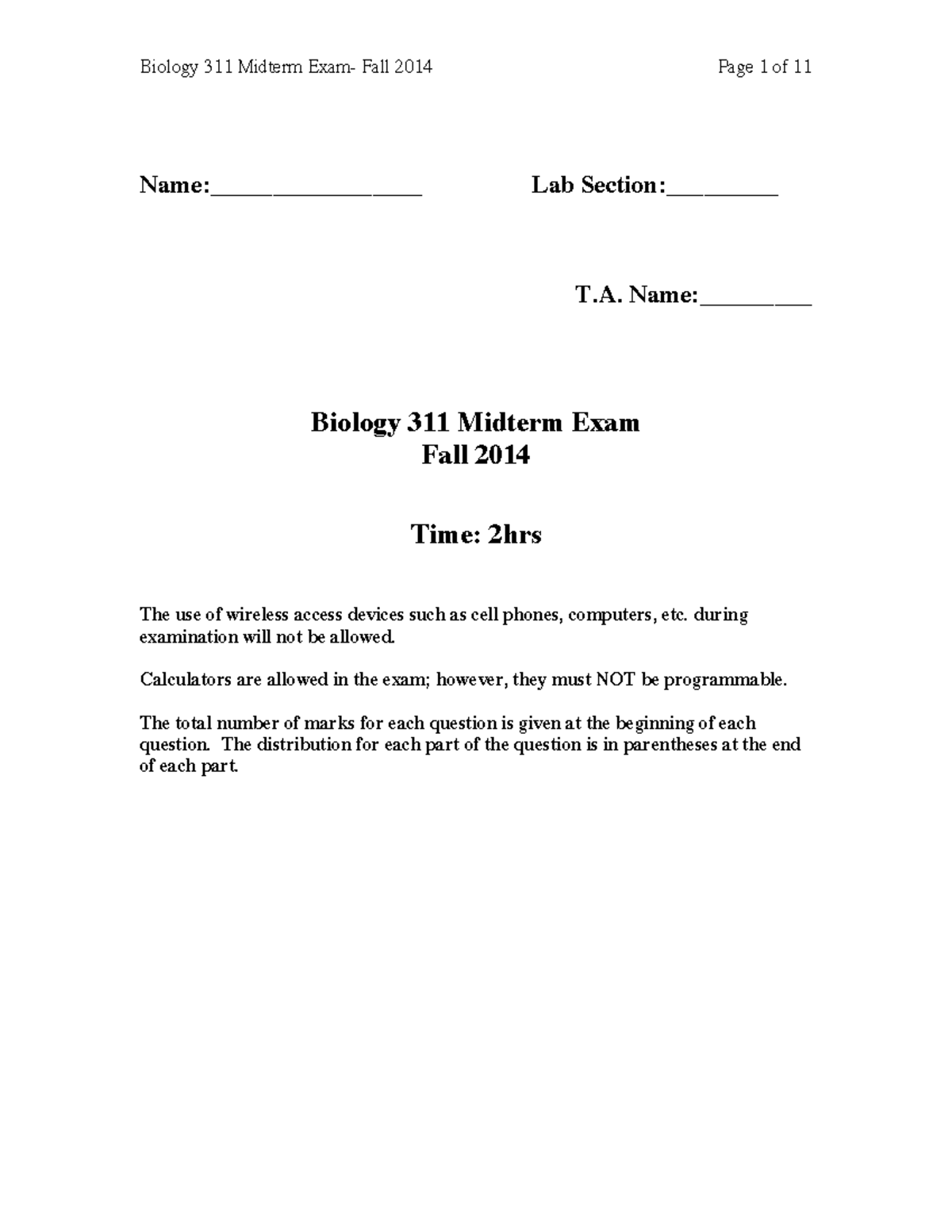 311 Midterm 2014 - Practice MT - Name:_________________ Lab Section ...