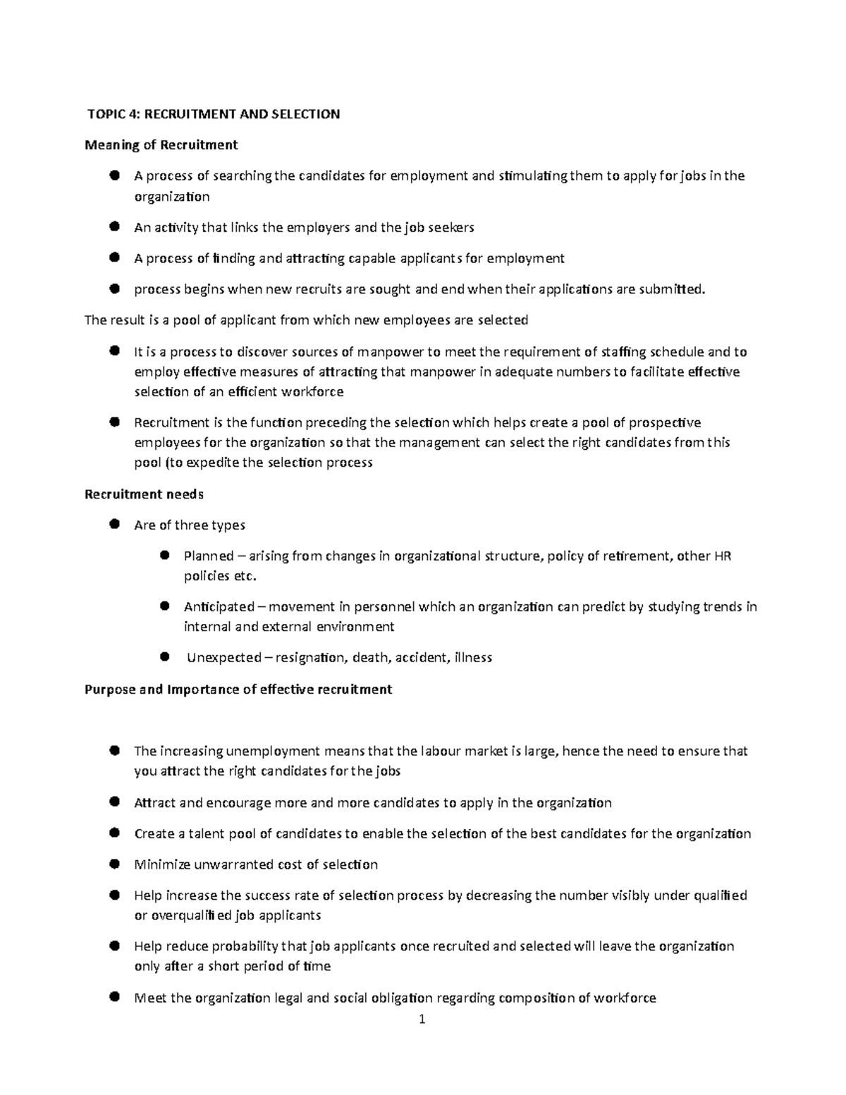 Topic 4 Recruitment AND Selection - 1 TOPIC 4: RECRUITMENT AND ...