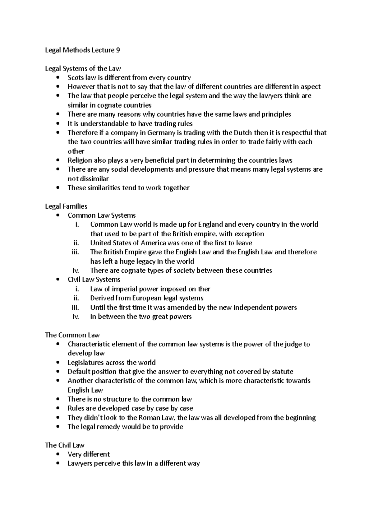 Lecture 9 - World Legal Systems - Legal Methods Lecture 9 Legal Systems ...