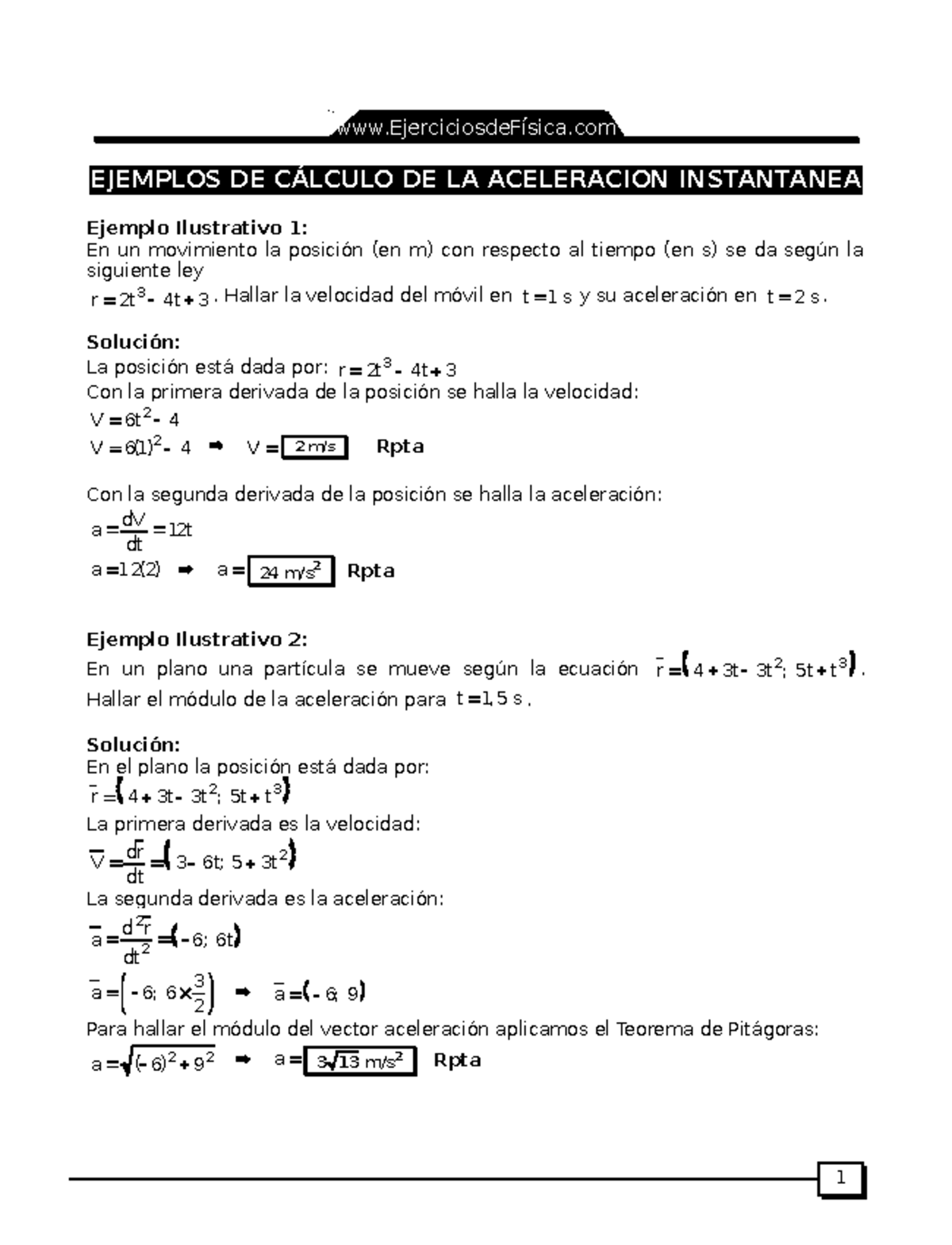 Ejemplos de Calculo de la Aceleracion con Derivadas ...