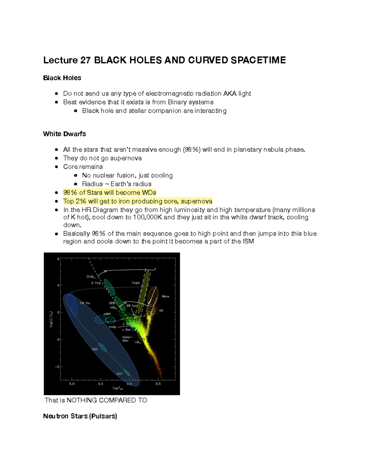 Lecture 27 - Black Holes and Curved Spacetime - Lecture 27 BLACK HOLES ...