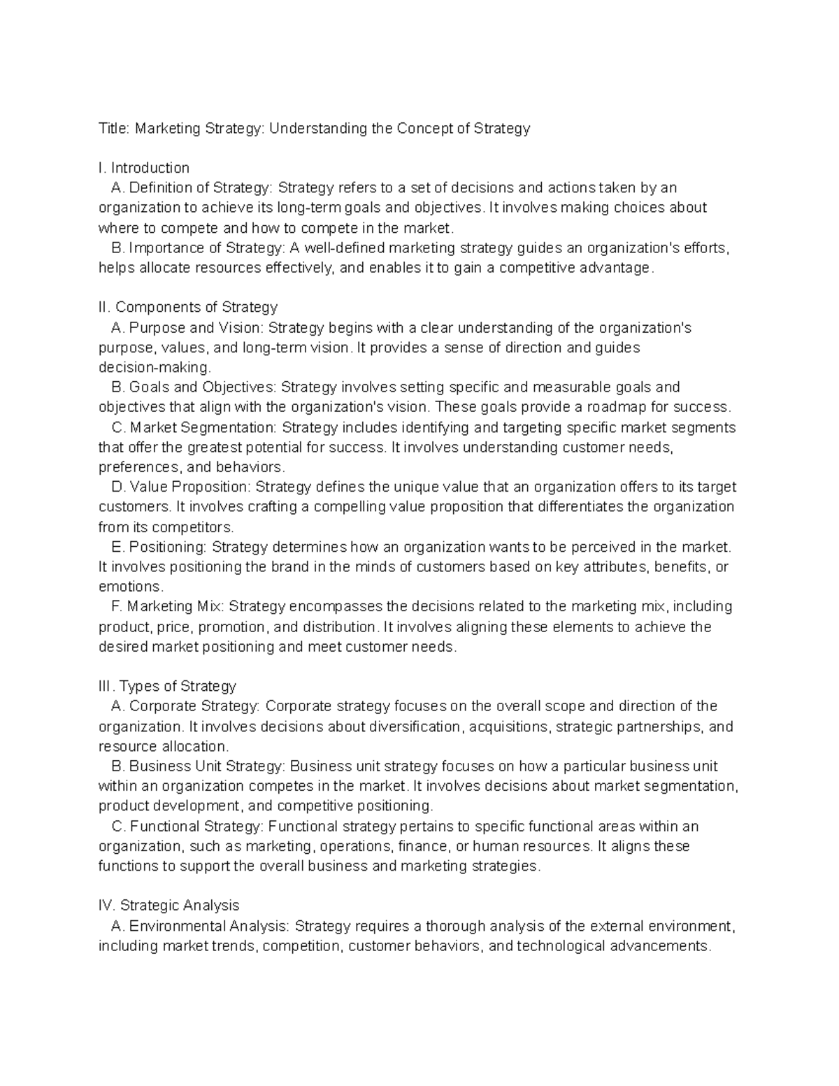 Marketing strategy ch.1 what is strategy - Title: Marketing Strategy ...