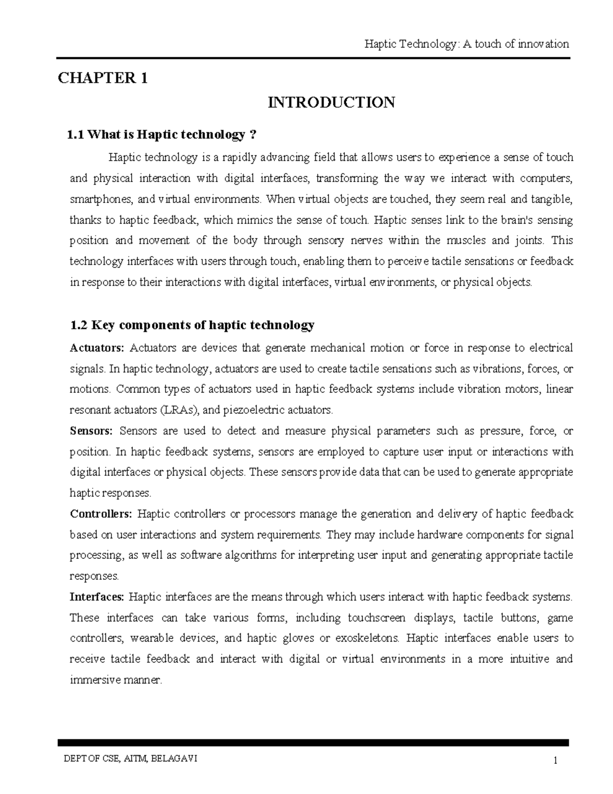 Technical Seminar report - CHAPTER 1 INTRODUCTION 1 What is Haptic ...