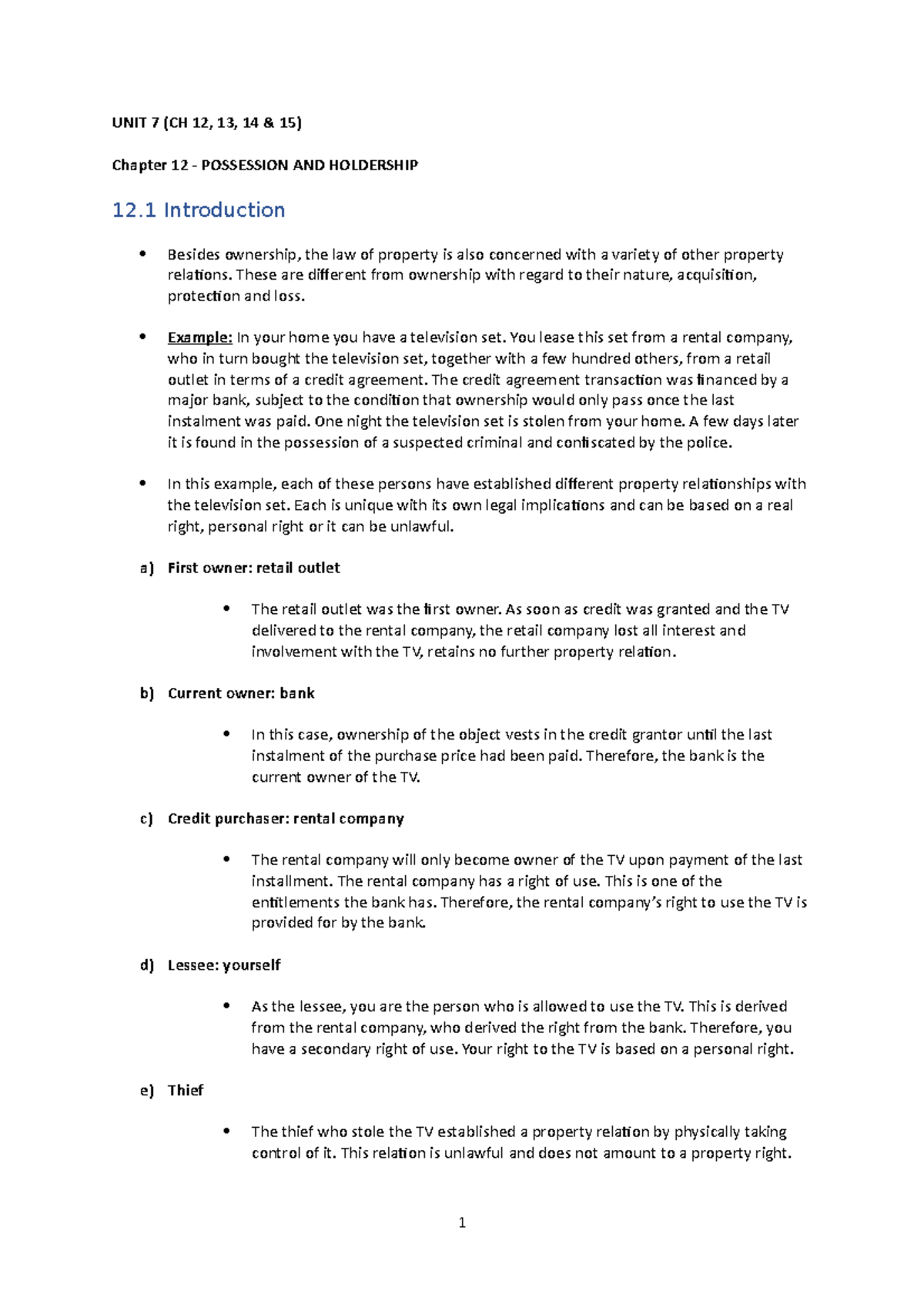 Law of Things - ch 12, ch13, ch14, ch15 - UNIT 7 (CH 12, 13, 14 & 15 ...
