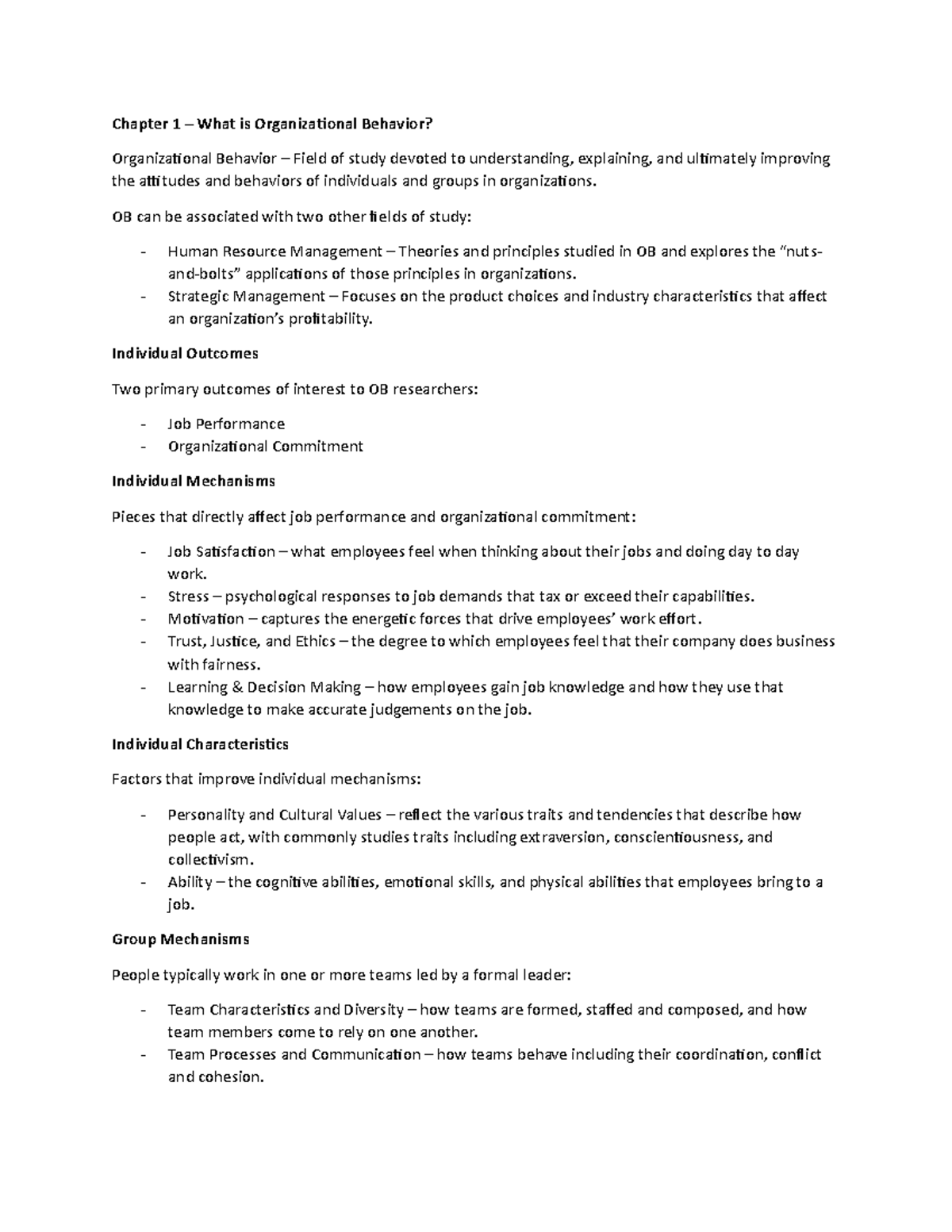 Textbook - Chapter 1 - What is Organizational Behavior - Chapter 1 ...