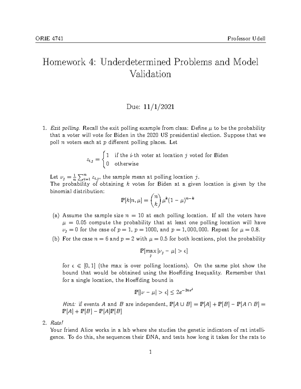 Hw4 Homework Assignment From Orie 4741 Taught By Professor Madeleine Udell During Homework 4