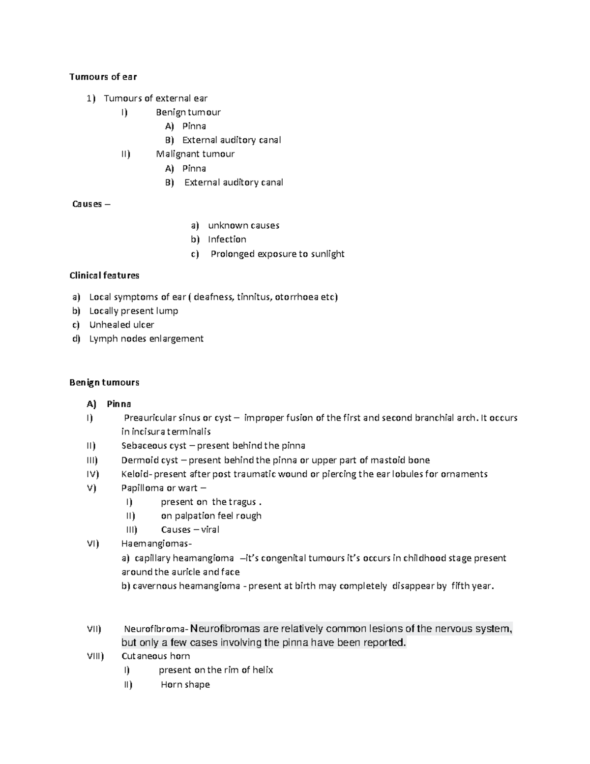 Tumours of Ear short note - Tumours of ear Tumours of external ear I ...