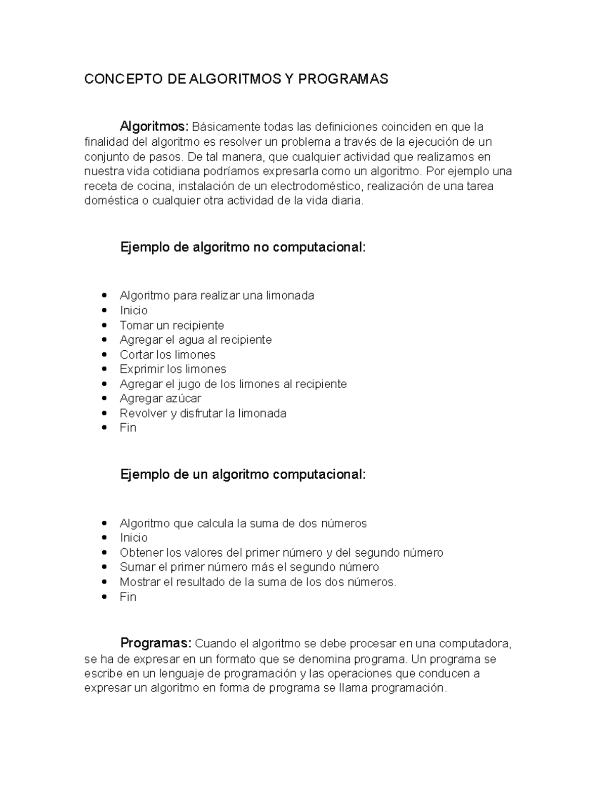 Algoritmos Y Programas Concepto De Algoritmos Y Programas Algoritmos
