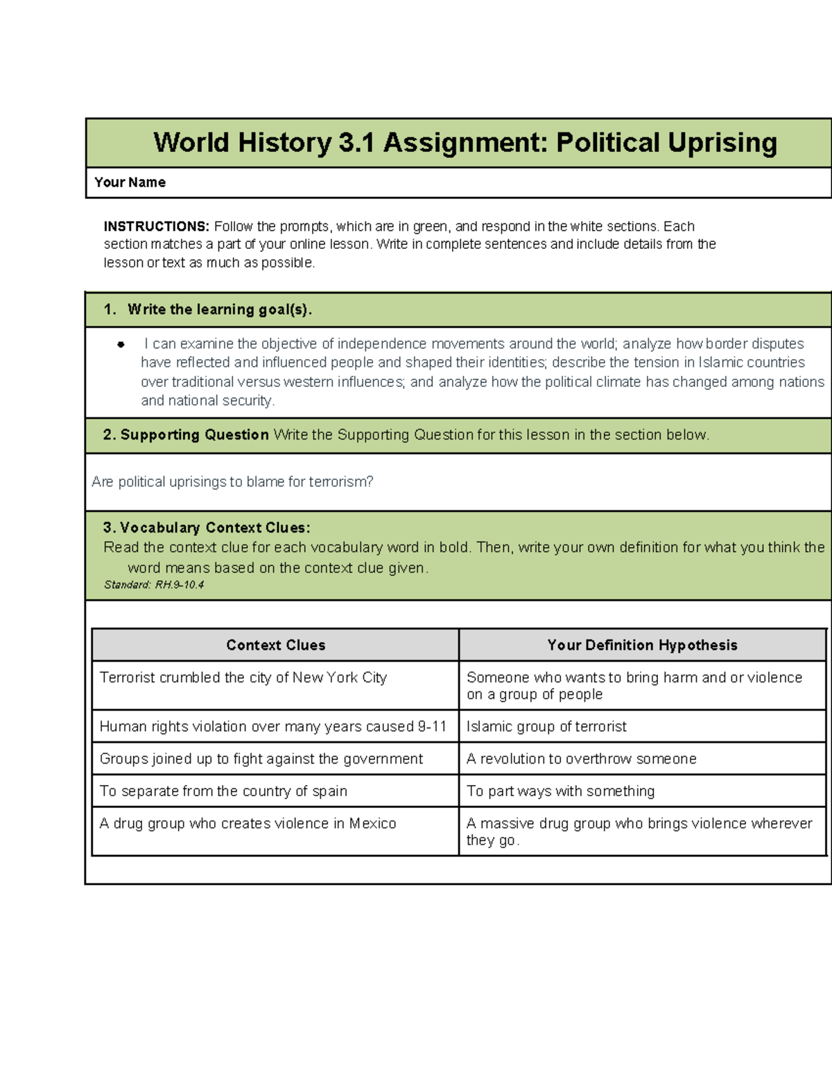 World History 3 - wars - World History 3 Assignment: Political Uprising ...