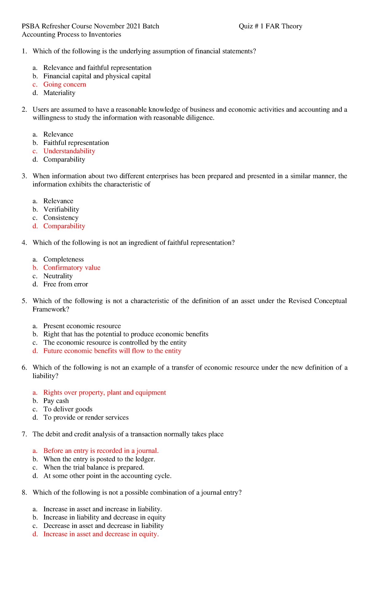FAR Theory Quiz 1 - Practice set - PSBA Refresher Course November 2021 ...