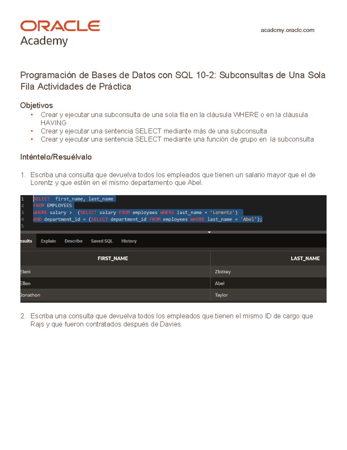 DP 10 2 Practice A - trabajo de oracle - Programación de Bases de Datos ...