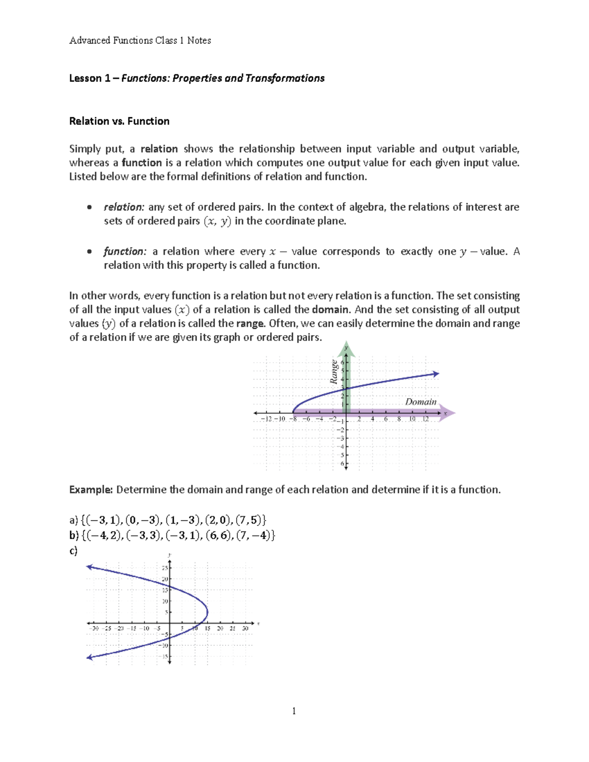 Class 01 Advanced Functions Notes Feb 07-11 - Lesson 1 – Functions ... Class 01 Advanced Functions Notes Feb 07-11 - Lesson 1 – Functions ...