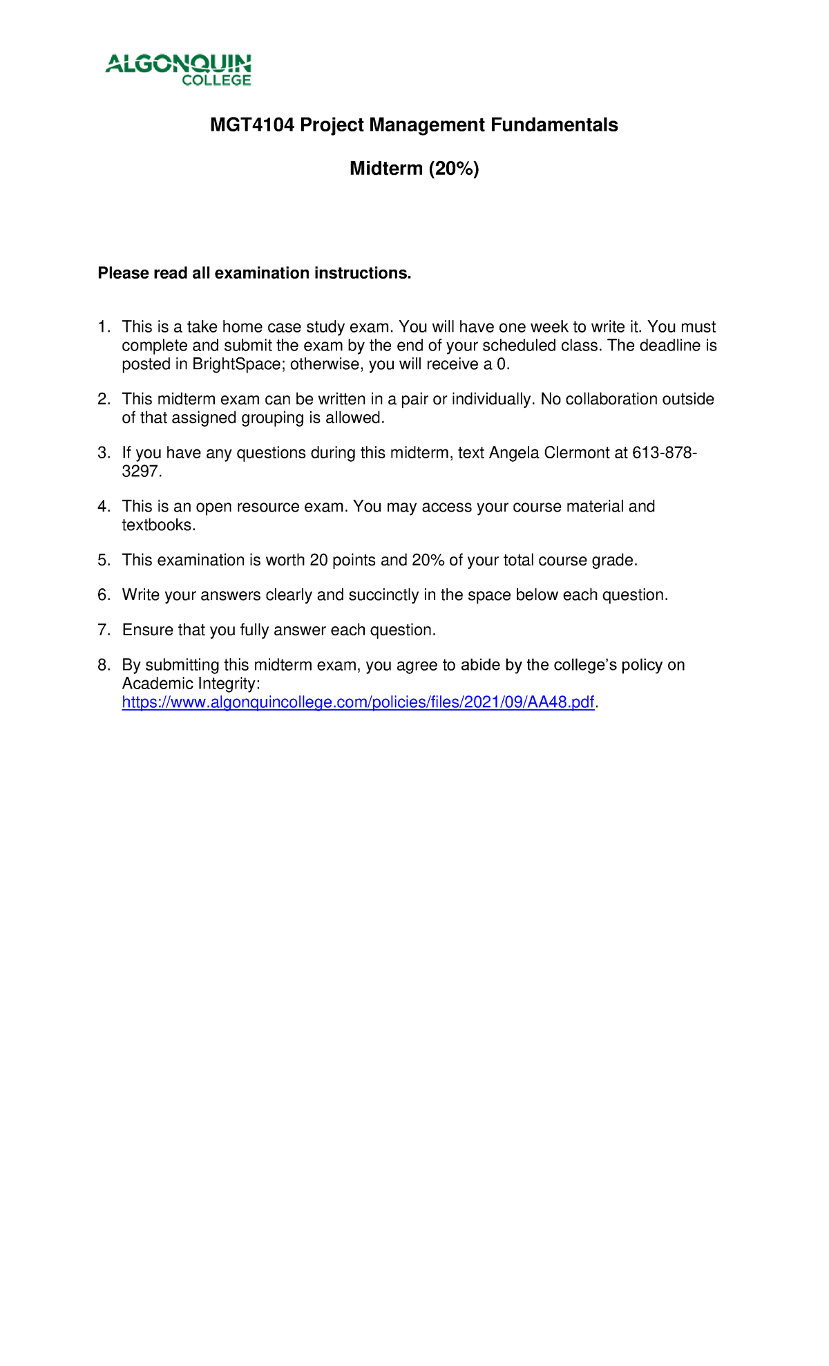 MGT4104 Midterm Group 10 - MGT4104 Project Management Fundamentals ...