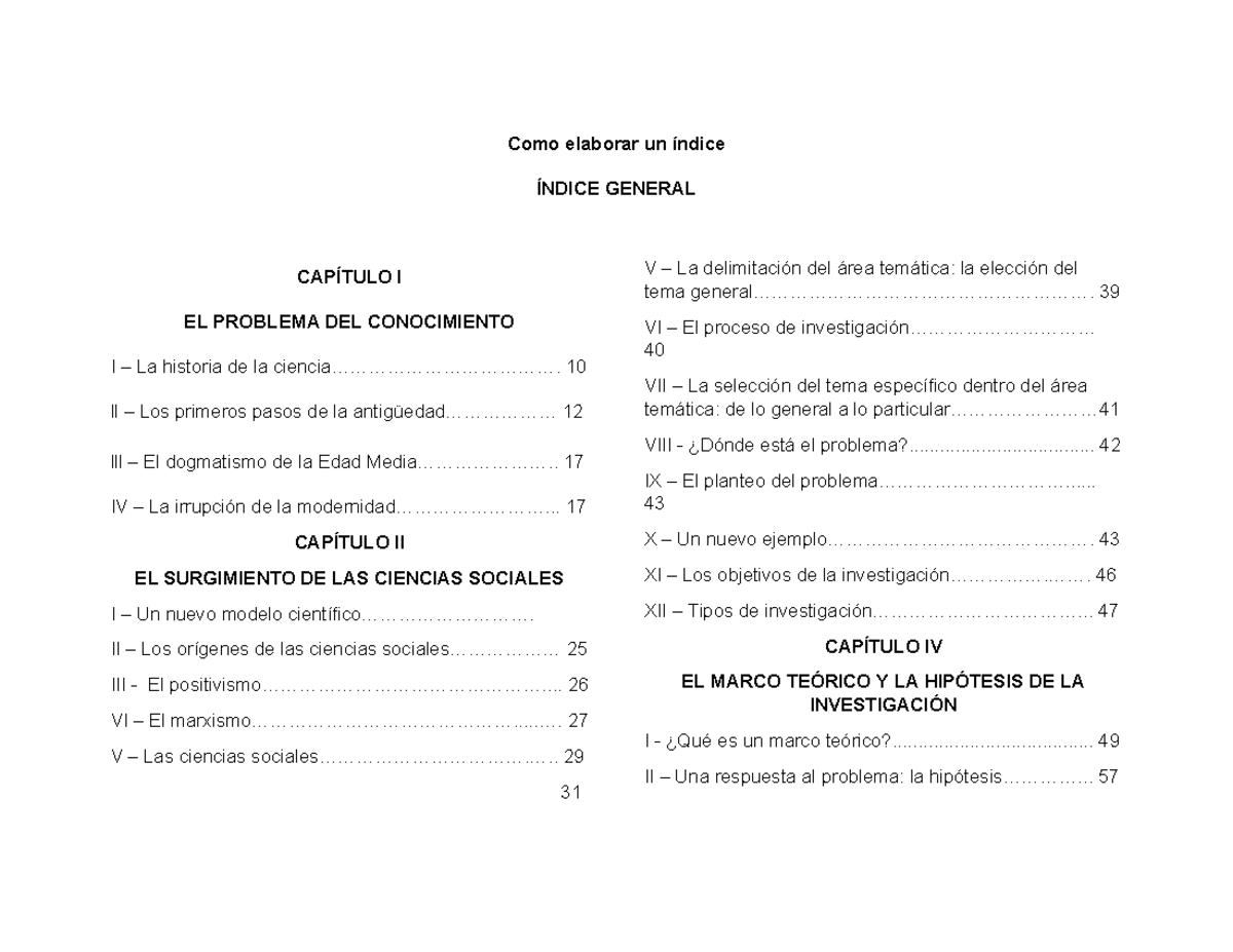 Como elaborar un índice- Indice General - Como elaborar un índice ...