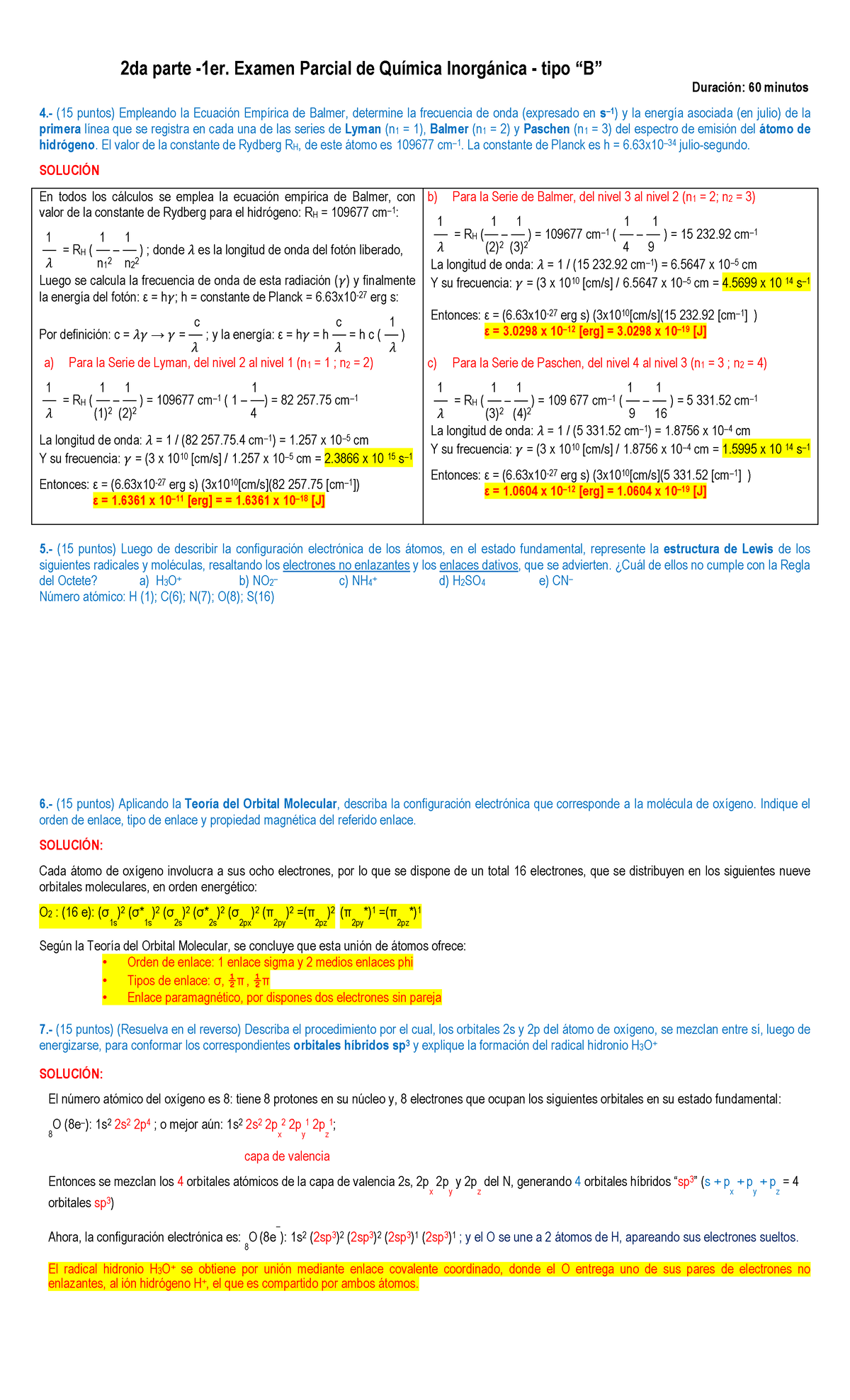 Inor 1P 2024 2 solución 2da. parte - tipo B - 2da parte - 1 er. Examen Parcial de Química ...