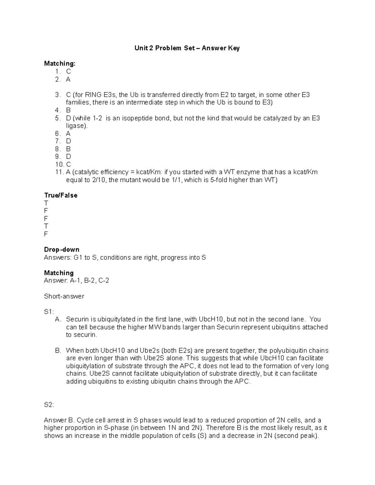 Unit 2 Problem Set Key - Unit 2 Problem Set – Answer Key Matching: 1. C ...