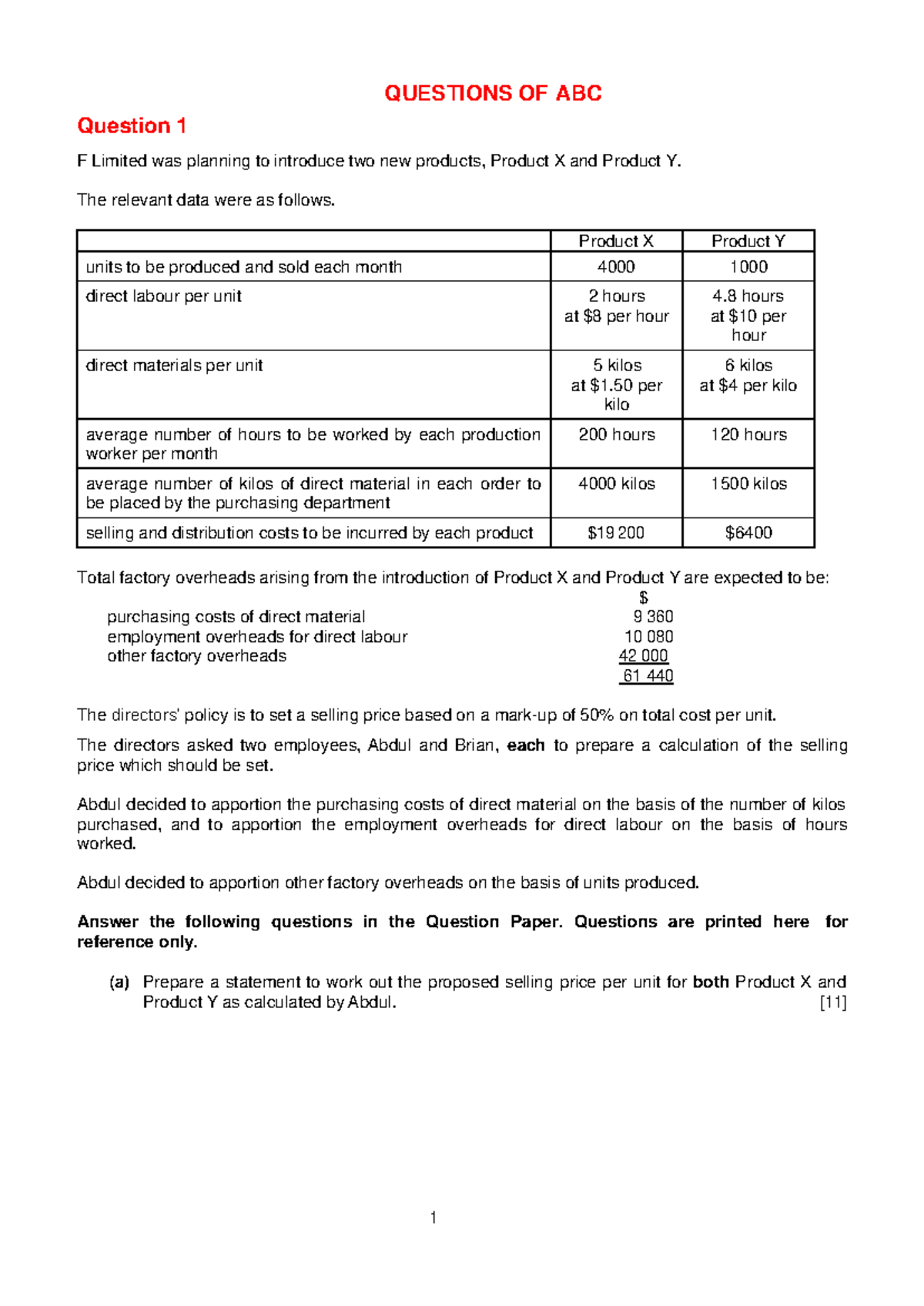 Absorption costing vs activity based costing accounting a level ...