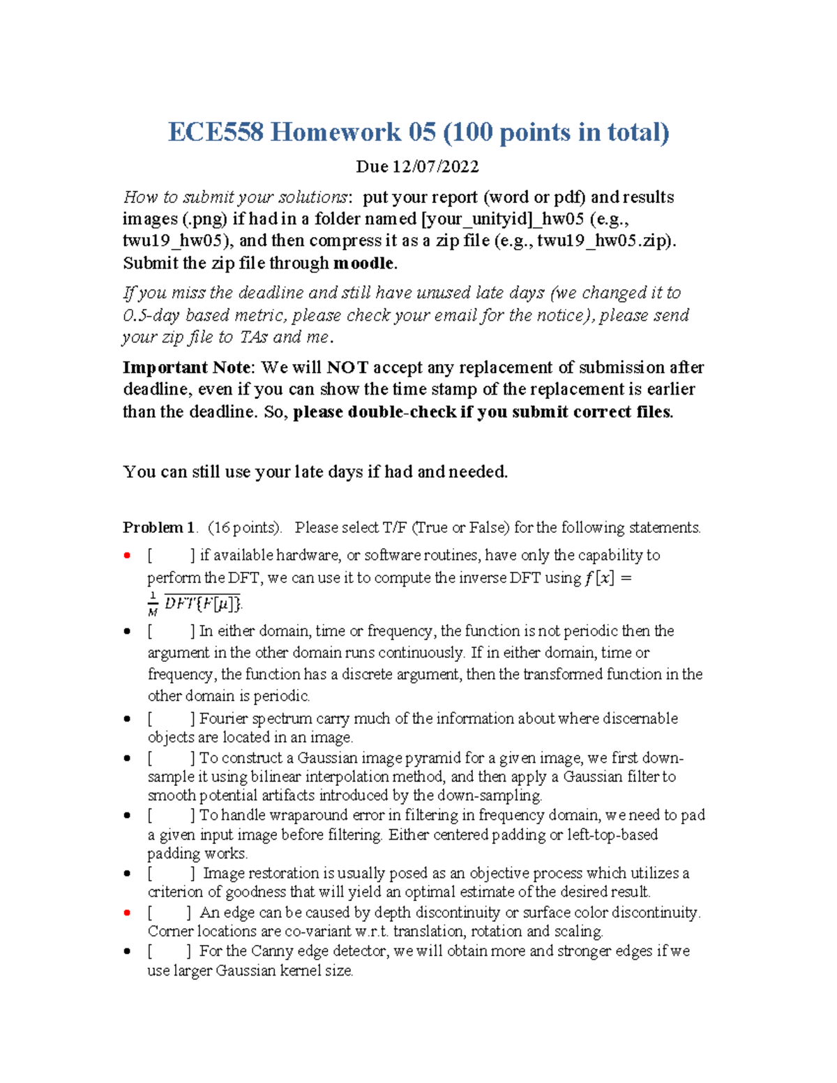 Homework 05 - Assignment 5 - ECE558 Homework 05 (100 points in total ...