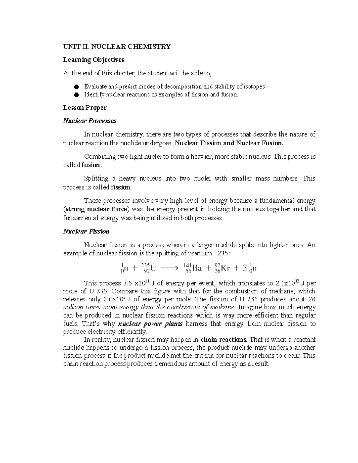 Modyul 1 Activity - Chemistry - UNIT II. NUCLEAR CHEMISTRY Learning ...