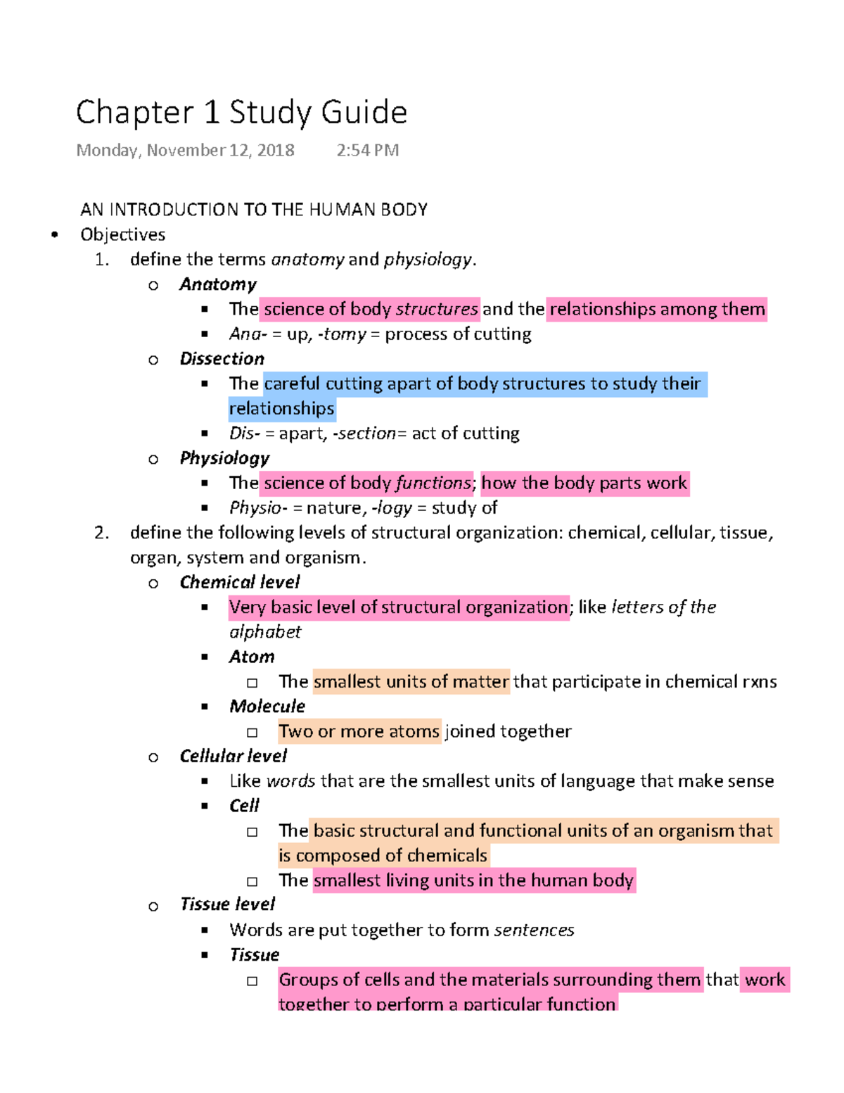 Chapter 1 Study Guide - Chapter 1 Study Guide Monday, November 12, 2018 ...