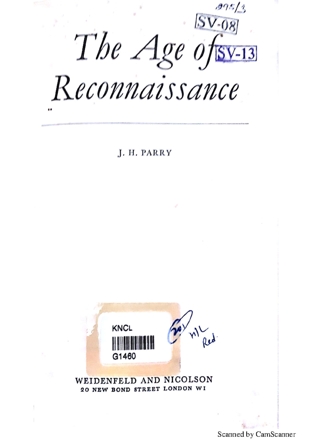 Parry 1 - The Age 0 Reconnaissance .. J. H. PARRY KNCL Red G1460 ...