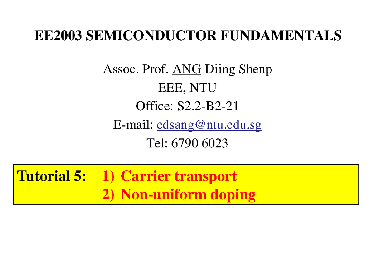 EE2003 T5 Sample+Solutions - EE2003 SEMICONDUCTOR FUNDAMENTALS Assoc ...