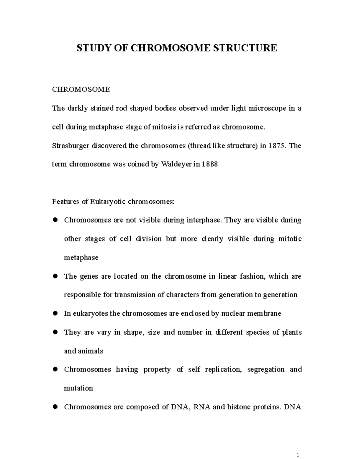 Study of Chromosome Structure - STUDY OF CHROMOSOME STRUCTURE ...