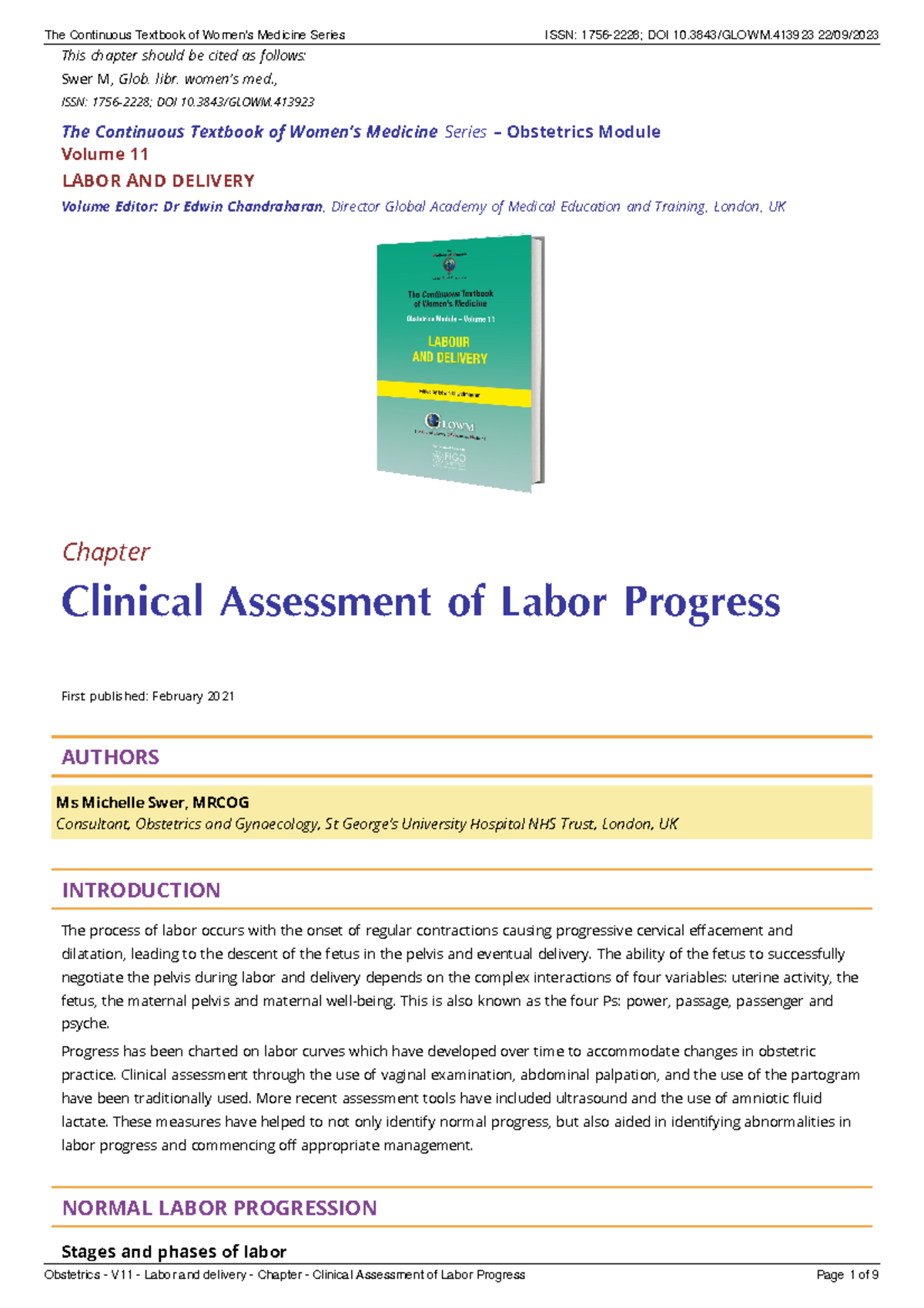 Obstetrics V11 Labor and delivery Chapter Clinical Assessment of Labor ...