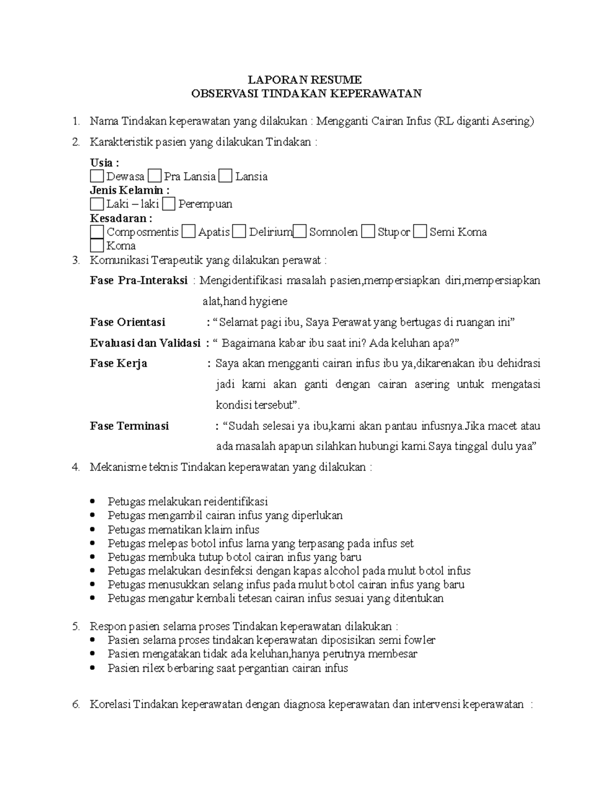 LR Ganti cairan infus Ny.. pra lansia Comp - LAPORAN RESUME OBSERVASI ...