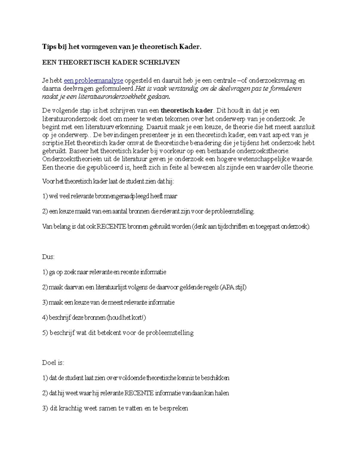 Tips bij het vormgeven van je theoretisch Kader - EEN THEORETISCH KADER ...