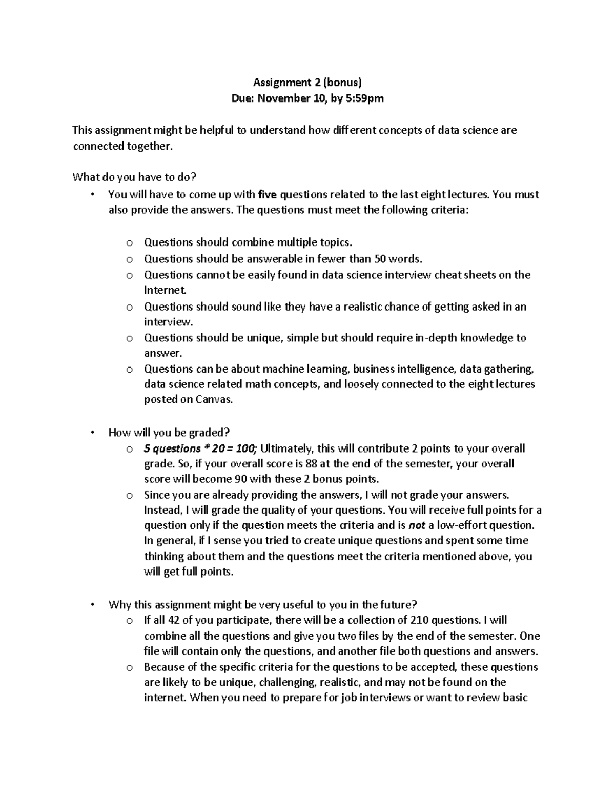 DS 501 Assignment 2 (bonus) - Assignment 2 (bonus) Due: November 10, by ...