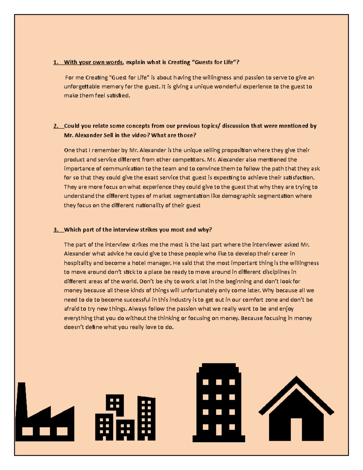 Guest for life - Essay - With your own words, explain what is Creating ...