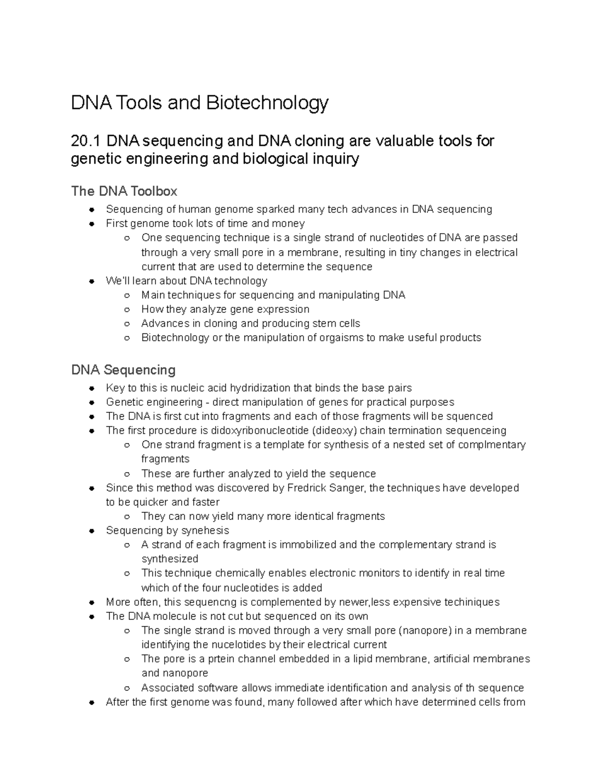 Chapter 20 - Hansen - DNA Tools and Biotechnology 20 DNA sequencing and ...