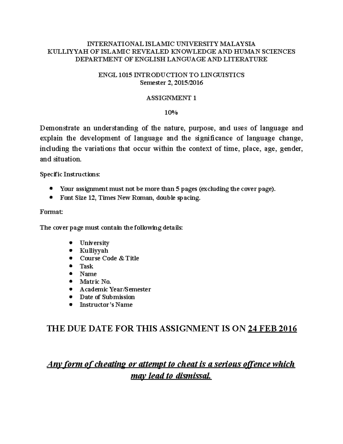 Assg. 1 Guidelines [due Feb 24] - INTERNATIONAL ISLAMIC UNIVERSITY ...