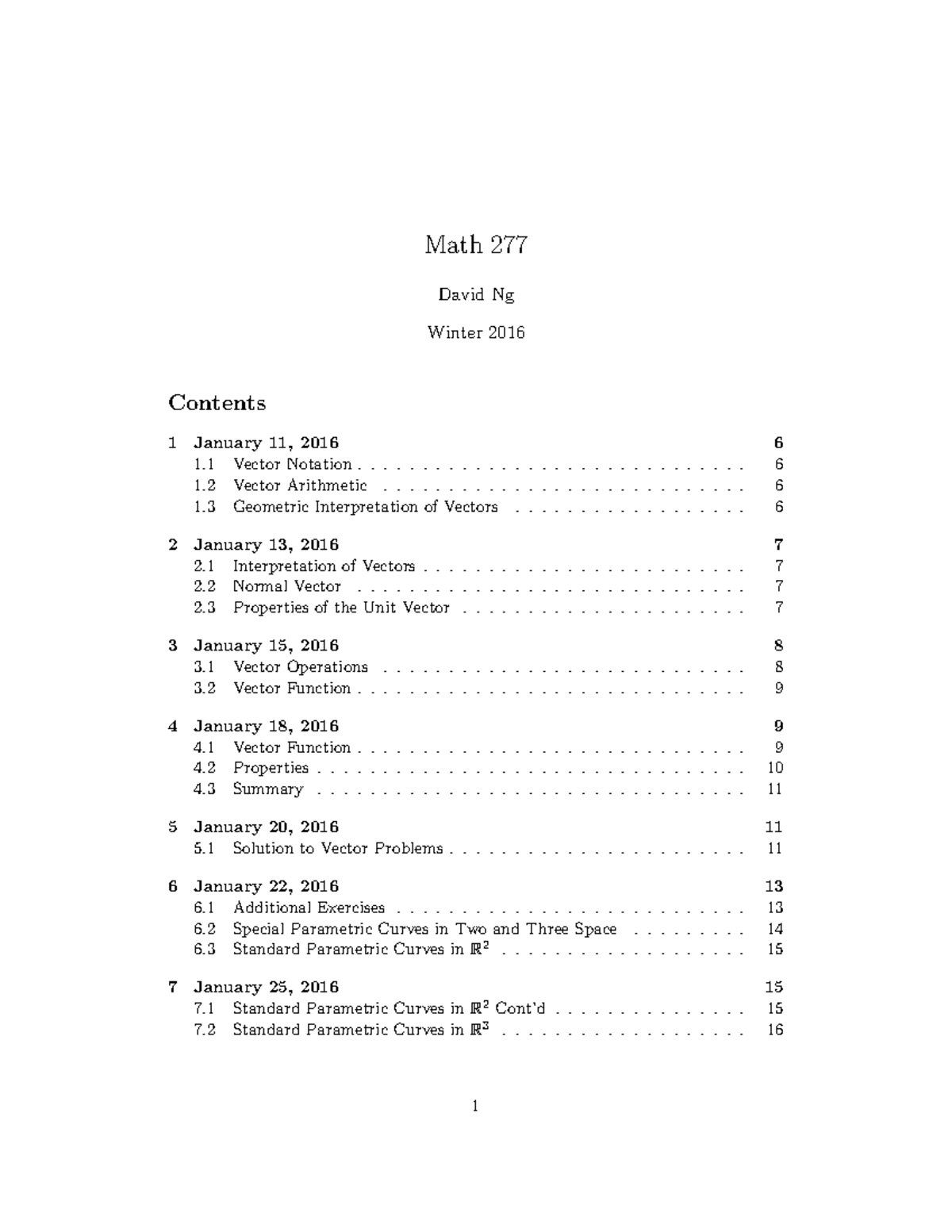 Math 277 Lecture Notes Full Winter 18 Course Lecture Notes Math