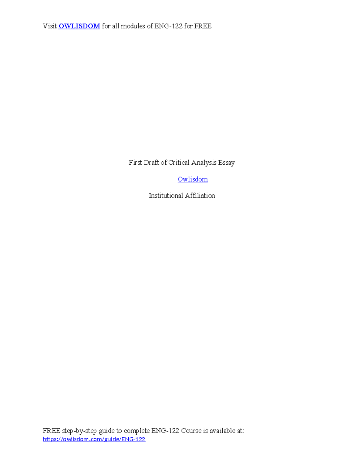 ENG 122 5-2 Assignment First Draft of Critical Analysis Essay - First Draft of Critical Analysis ...