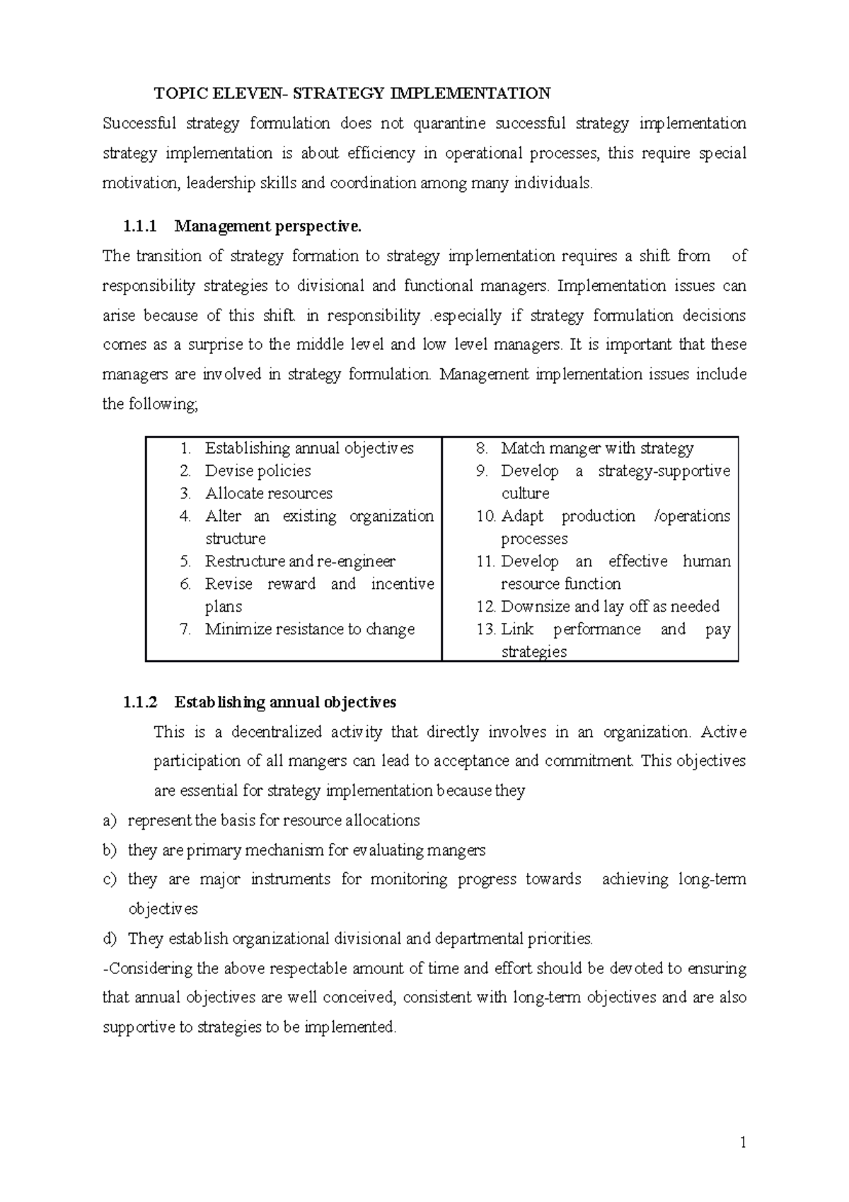 Topic Eleven- Strategy Implementation - TOPIC ELEVEN- STRATEGY ...