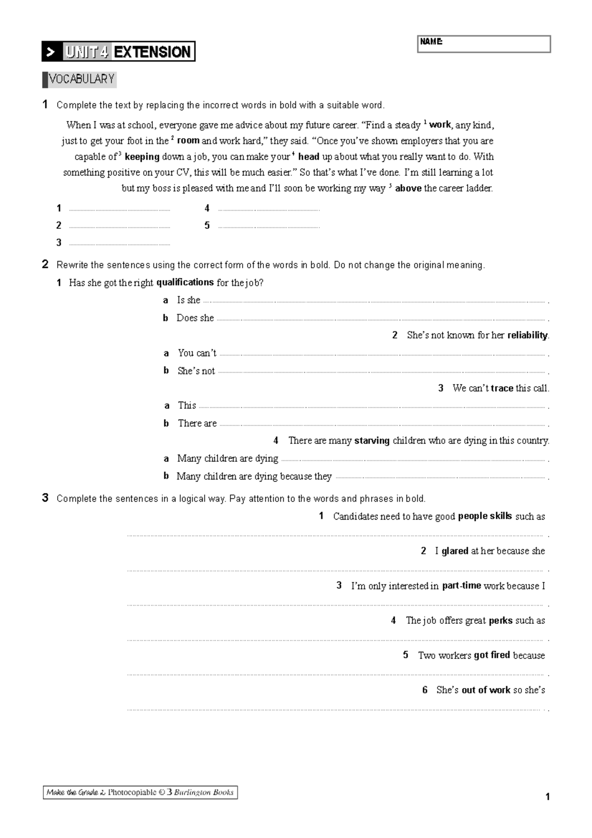04Make The Grade 2 Extension 4 - 1 Complete the text by replacing the ...