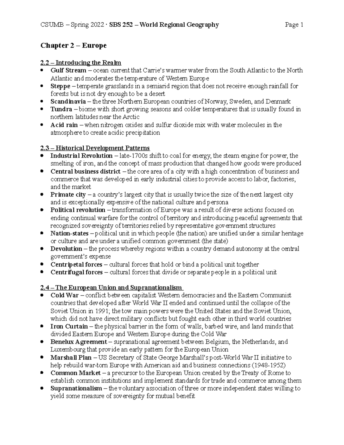 Ch 2 terms - notes - CSUMB – Spring 2022 · SBS 252 – World Regional ...