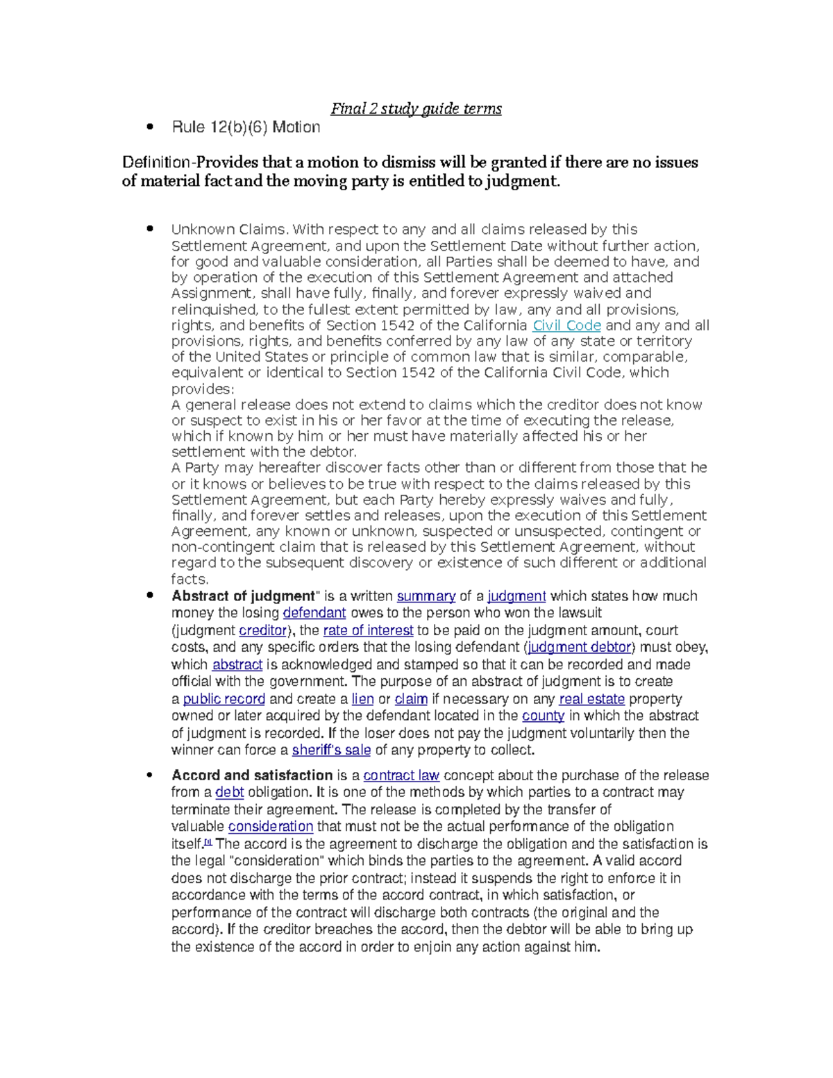 Final 2 study guide terms - Final 2 study guide terms Rule 12(b)(6 ...